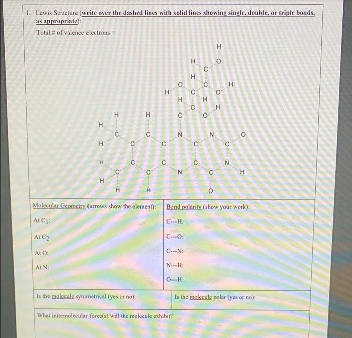 Solved 1. Lewis Structure (write over the dashed lines with | Chegg.com