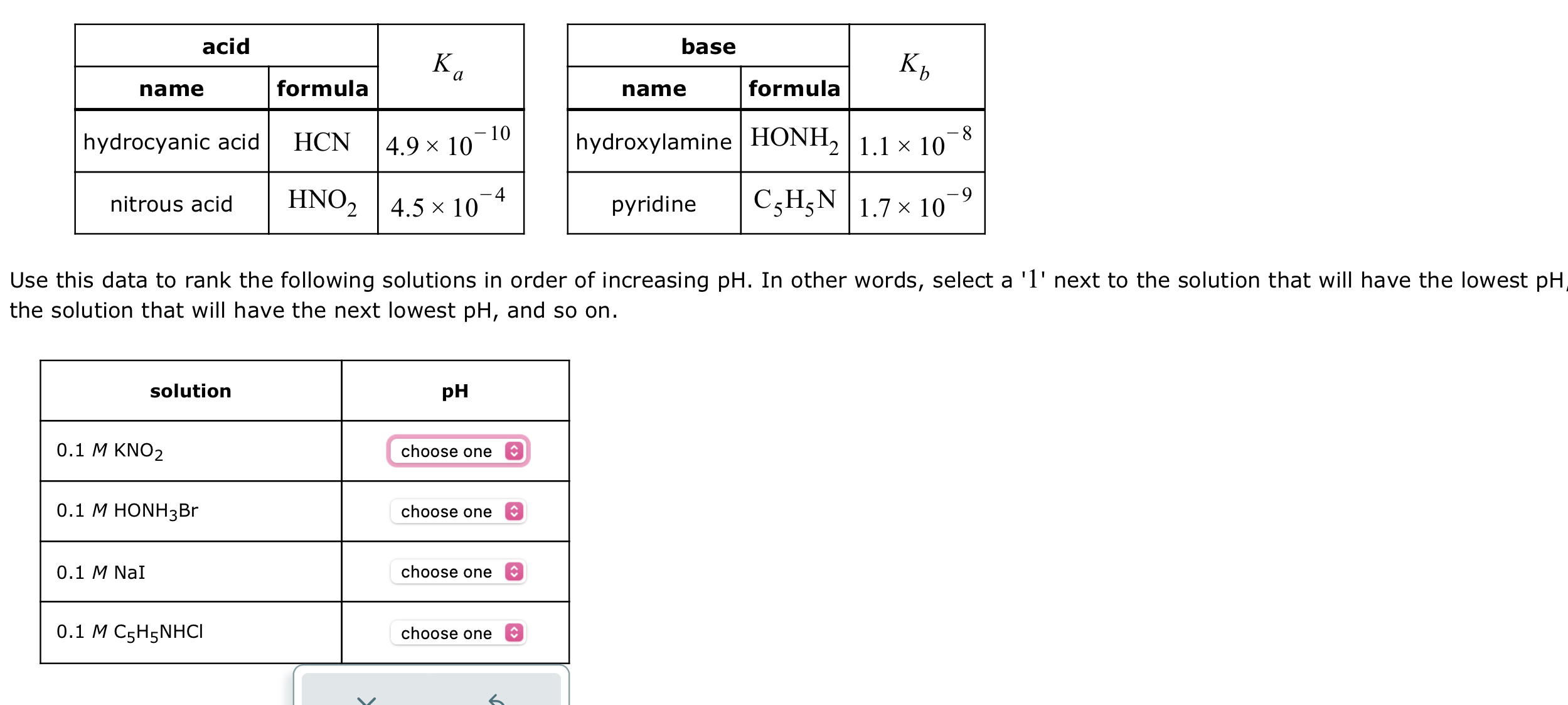 Solved Use this data to rank the following solutions in | Chegg.com