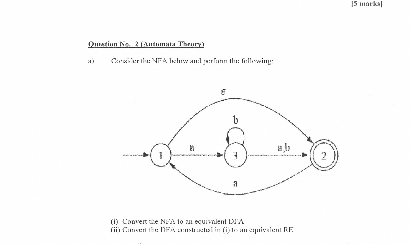 Solved [5 ﻿marks]Question No. 2 (Automata Theory)a) | Chegg.com
