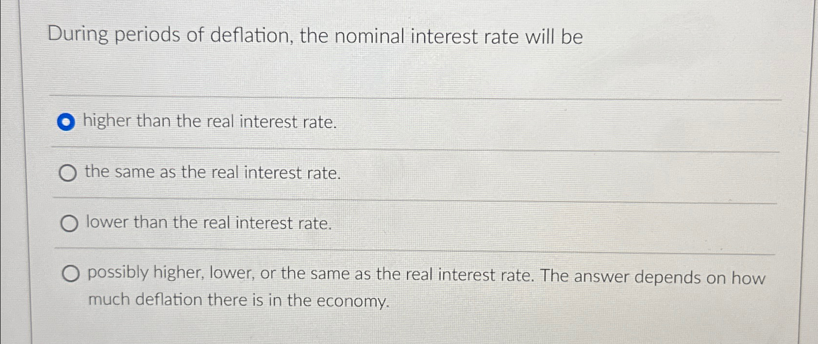 Solved During periods of deflation, the nominal interest | Chegg.com