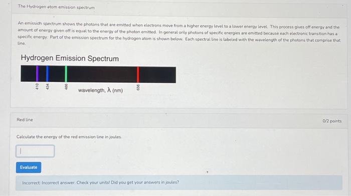 Solved The Hydrogen atom emission spectrum An emission | Chegg.com