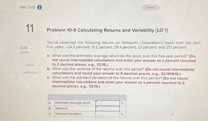 Solved Problem 10-9 Calculating Returns and Variability [LO | Chegg.com