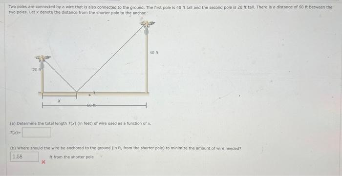 Solved Two poles are connected by a wire that is also | Chegg.com