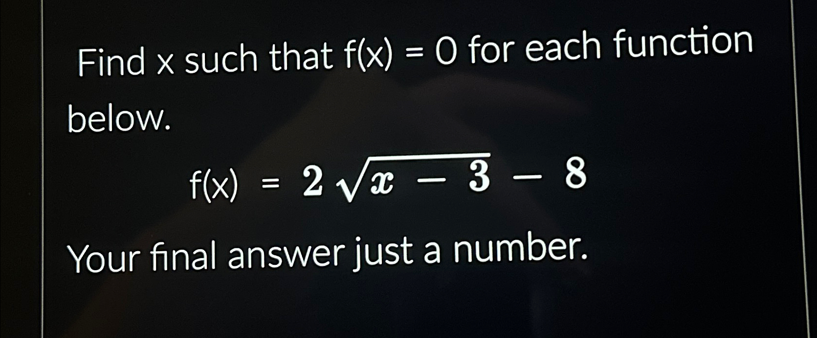 Solved Find x such that f(x)=0 for each function | Chegg.com Solved Find x such that f(x)=0 for each function | Chegg.com