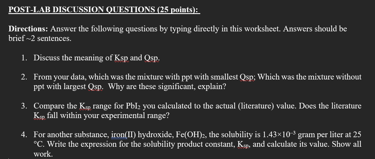 Solved POST-LAB DISCUSSION OUESTIONS ( 25 | Chegg.com