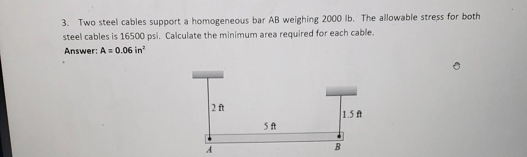 Solved 3. Two steel cables support a homogeneous bar AB | Chegg.com