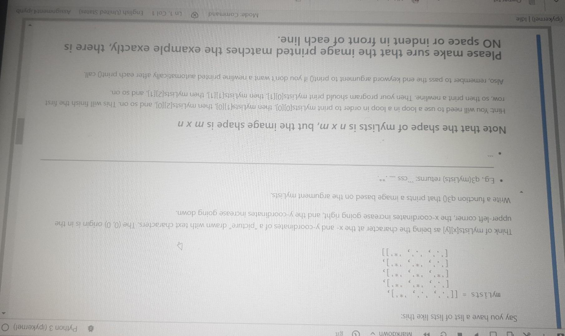 Solved Markdown Python 3 (ipykemel) O Say you have a list of | Chegg.com