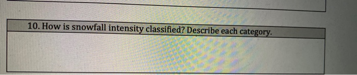 Solved 10. How is snowfall intensity classified? Describe | Chegg.com