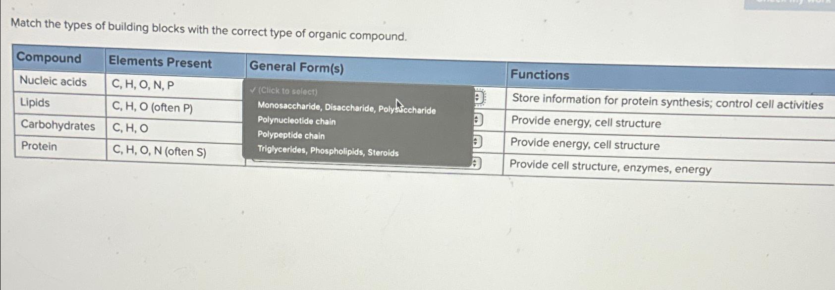 Solved Match the types of building blocks with the correct | Chegg.com