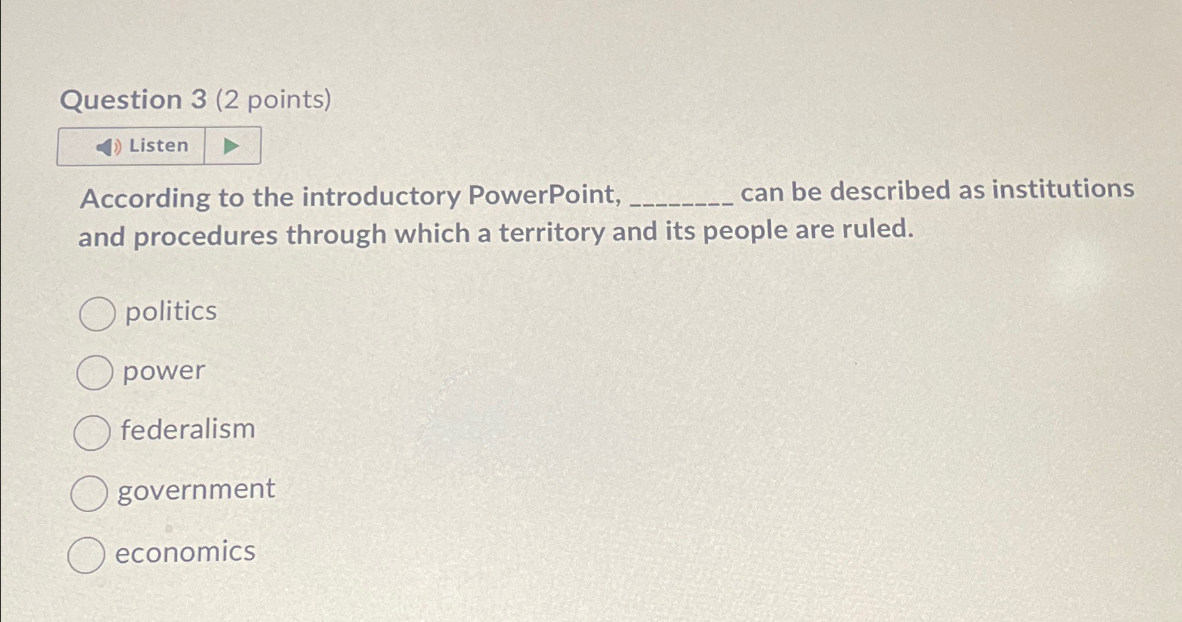 Solved Question 3 (2 ﻿points)ListenAccording to the | Chegg.com