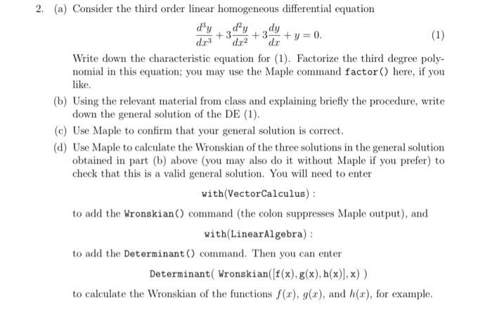 Solved (a) Consider the third order linear homogeneous | Chegg.com