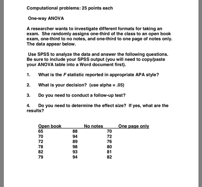 Solved Computational problems: 25 points each One-way ANOVA | Chegg.com