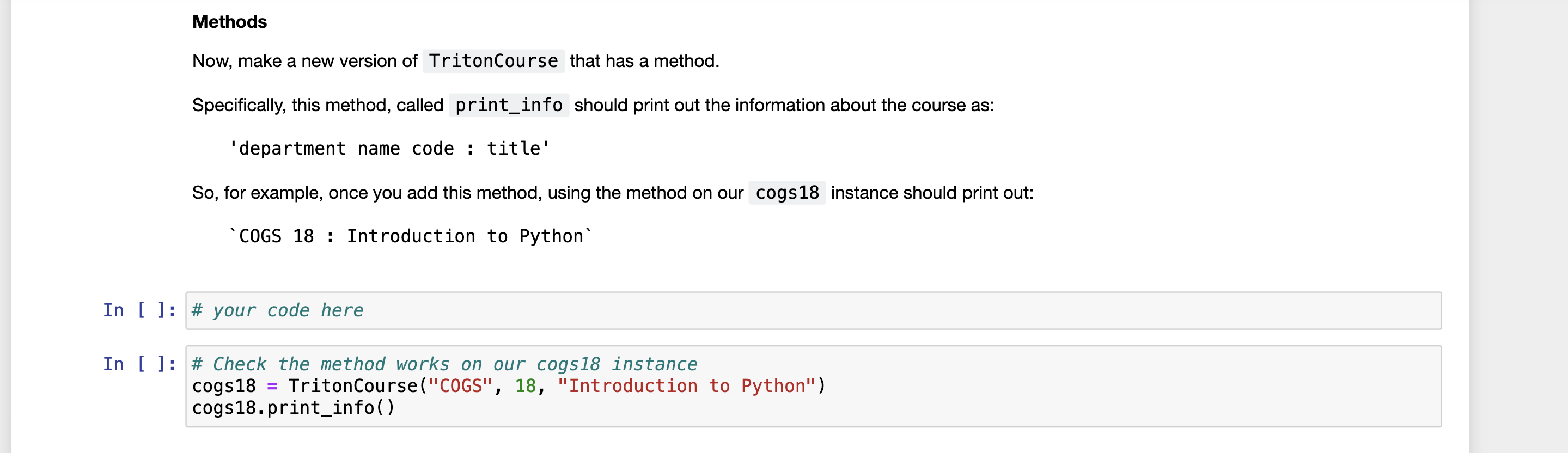 Solved MethodsNow, make a new version of TritonCourse that | Chegg.com