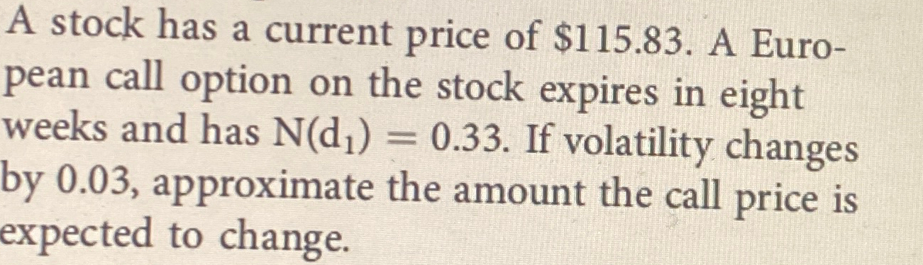 Solved A stock has a current price of $115.83. ﻿A European | Chegg.com