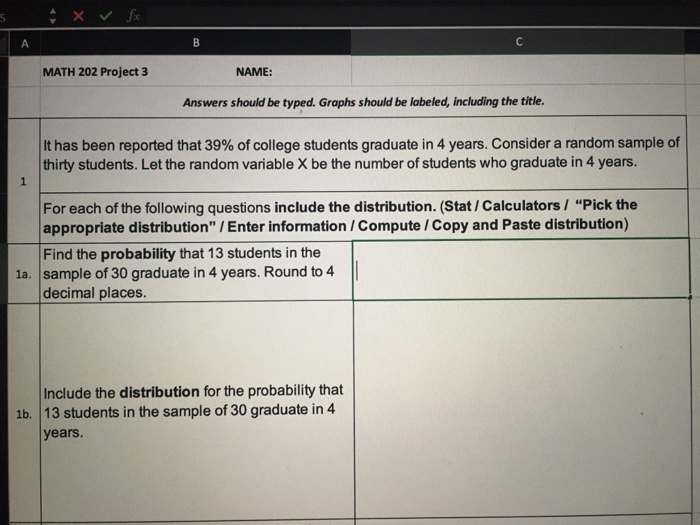 Solved MATH 202 Project 3 NAME: Answers should be typed. | Chegg.com