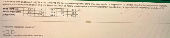 Solved Use the shoe print lengths and heights shown below to | Chegg.com