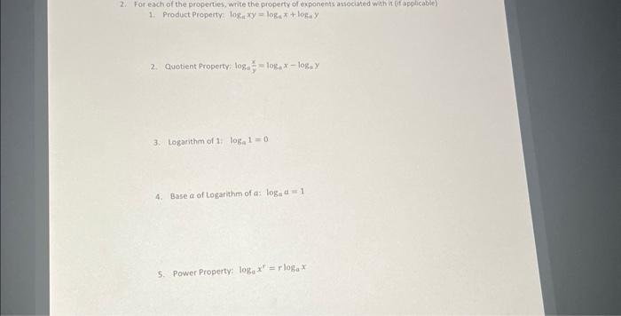 Solved 2. For each of the properties, write the property of | Chegg.com