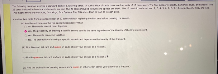 Solved The following question involves a standard deck of 52 | Chegg.com