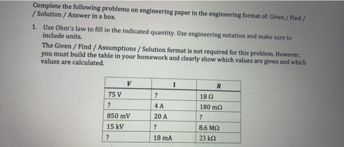 Solved Complete the following problems on engineering paper | Chegg.com