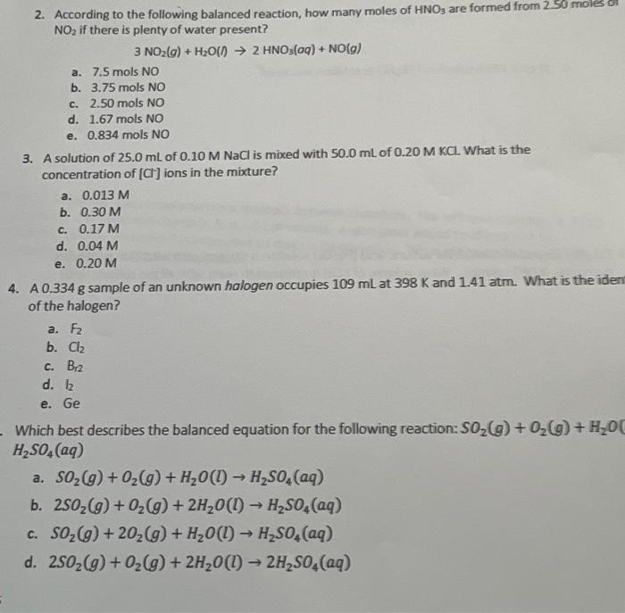 Solved 2. According to the following balanced reaction, how | Chegg.com