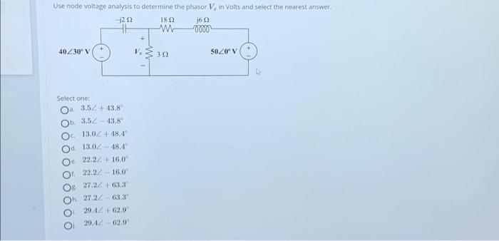 Solved Use node voltage analysis to determine the phasor V | Chegg.com