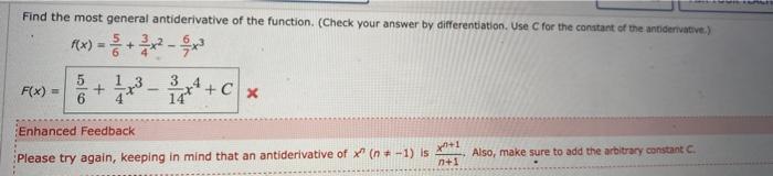 Solved f(x)=65+43x2−76x3F(x)=65+41x3−143x4+C Enhanced | Chegg.com