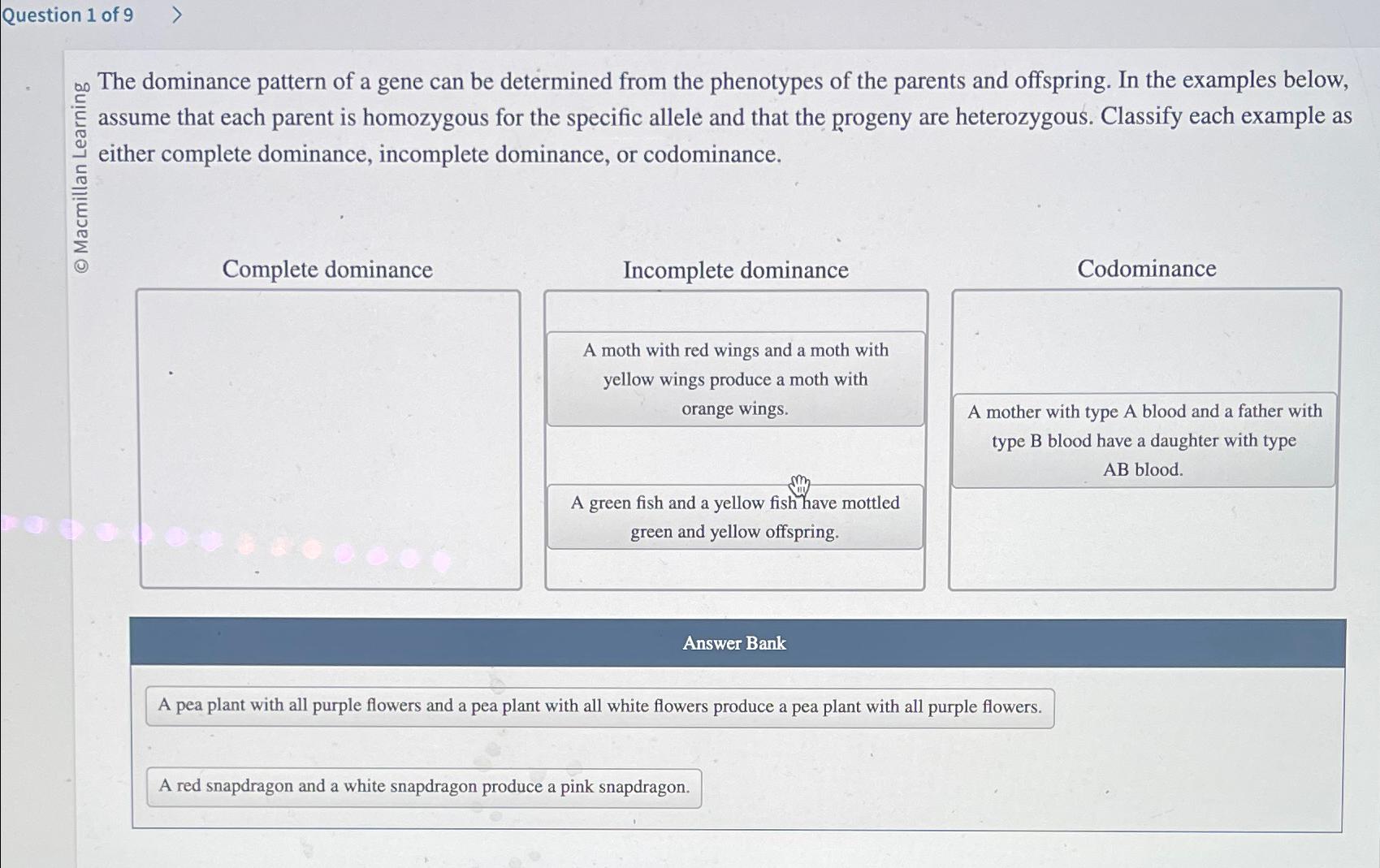 Solved Question 1 ﻿of 9The dominance pattern of a gene can | Chegg.com