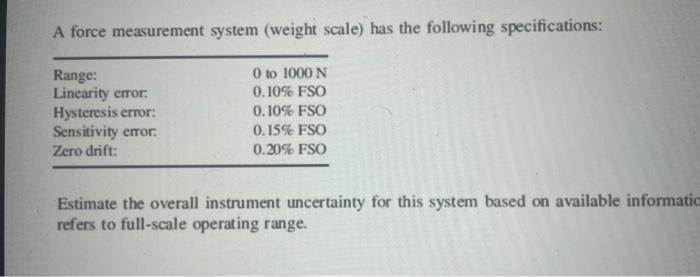 Solved A force measurement system (weight scale) has the | Chegg.com