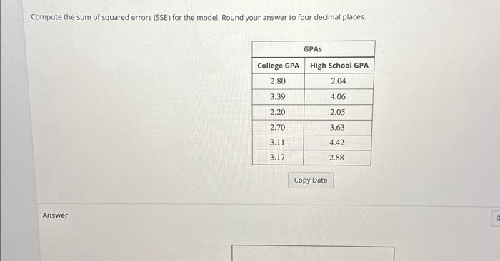 Solved Compute The Sum Of Squared Errors Sse For The
