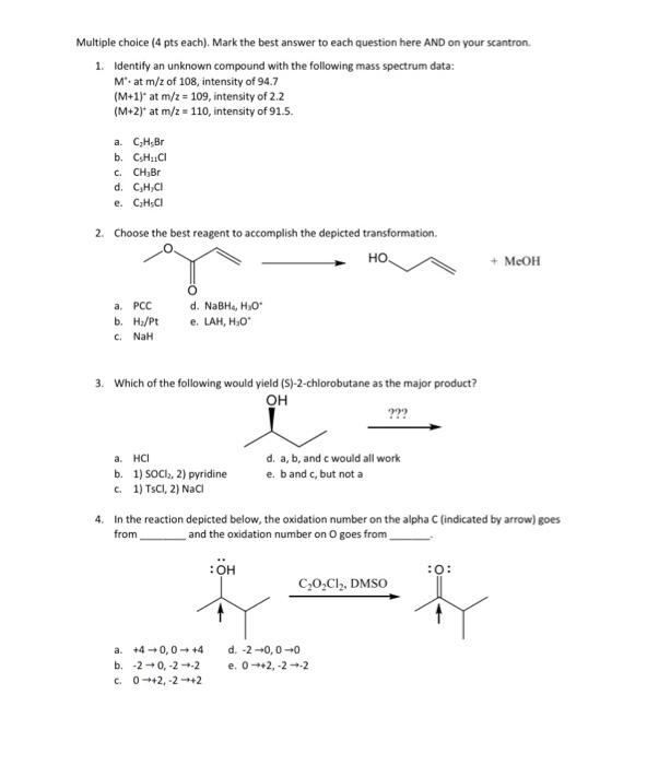 Solved Multiple choice (4 pts each). Mark the best answer to | Chegg.com