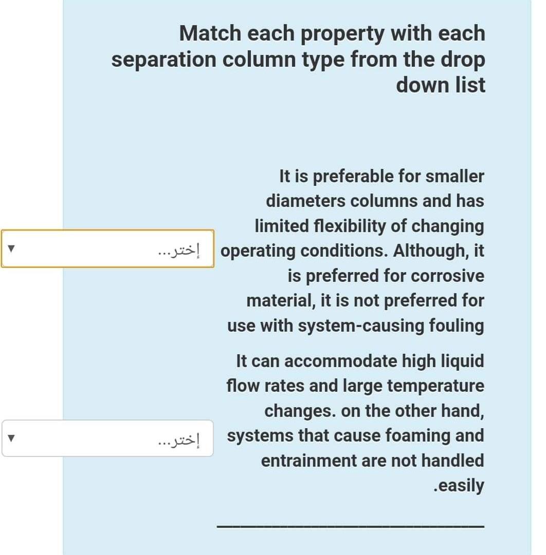 Solved Match each property with each separation column type | Chegg.com