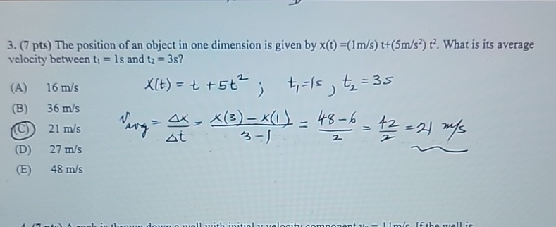 Solved (7 ﻿pts) ﻿The position of an object in one dimension | Chegg.com