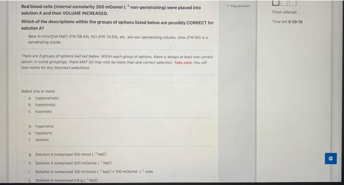Solved Red blood cells (internal osmolarity 300mOsmolL−1 | Chegg.com