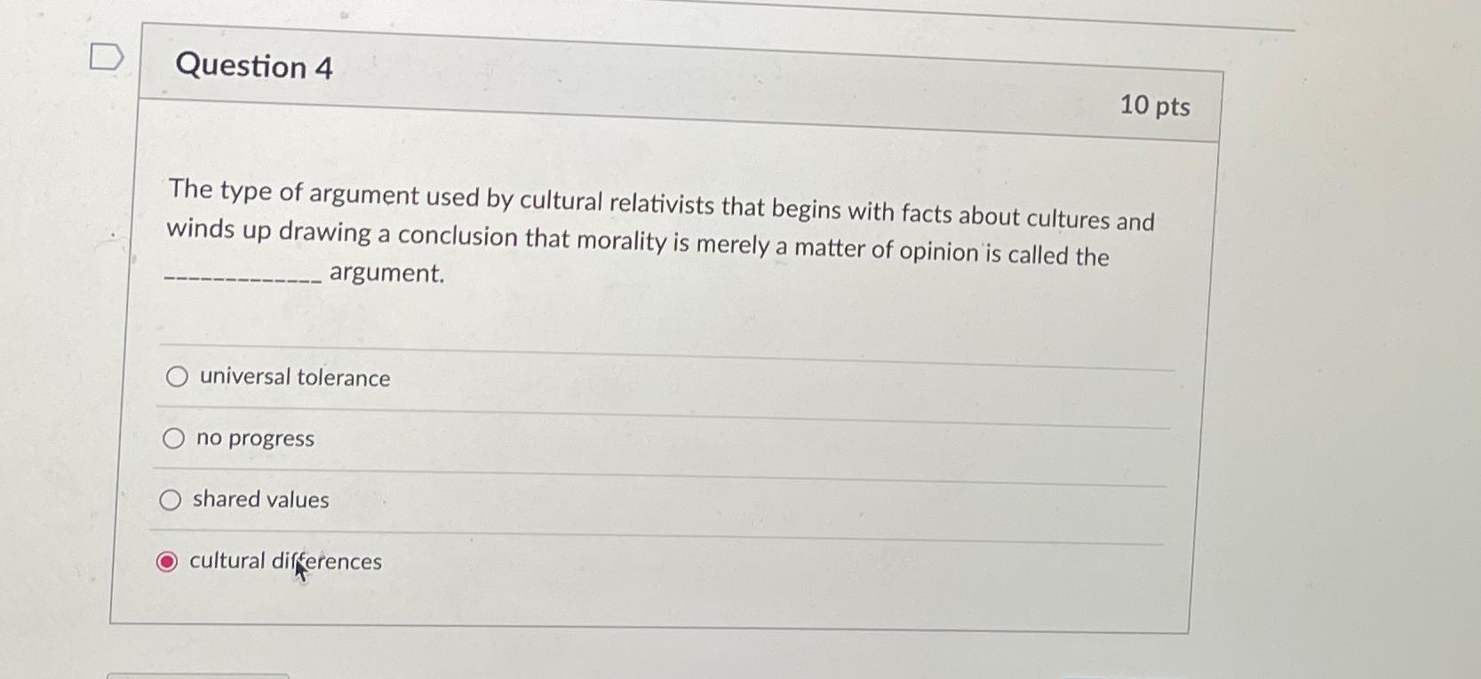 Solved Question 410 ﻿ptsThe type of argument used by | Chegg.com