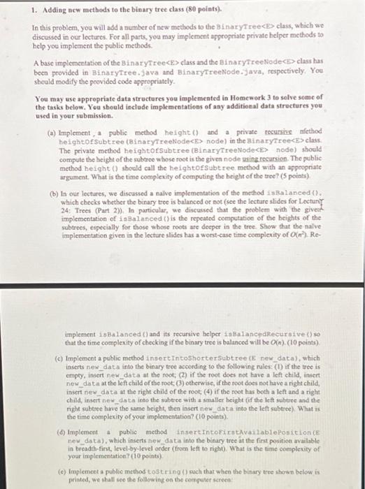 Solved 1. Adding new methods to the binary tree class ( 80 | Chegg.com