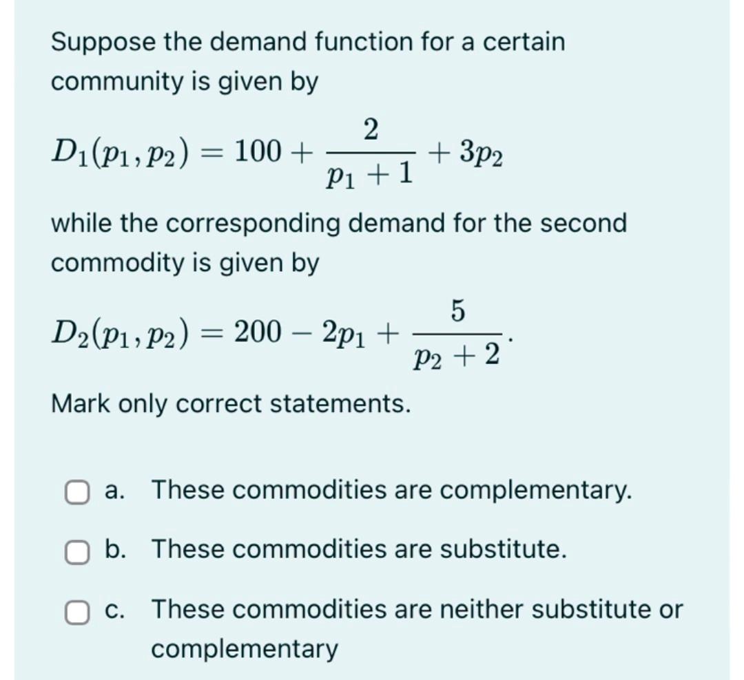 Solved Suppose the demand function for a certain community | Chegg.com