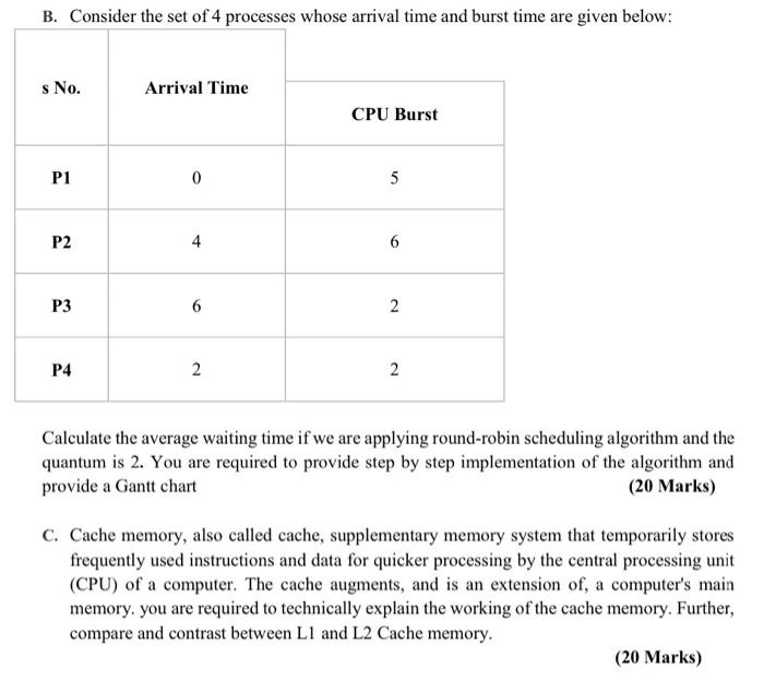 Solved B. Consider the set of 4 processes whose arrival time | Chegg.com
