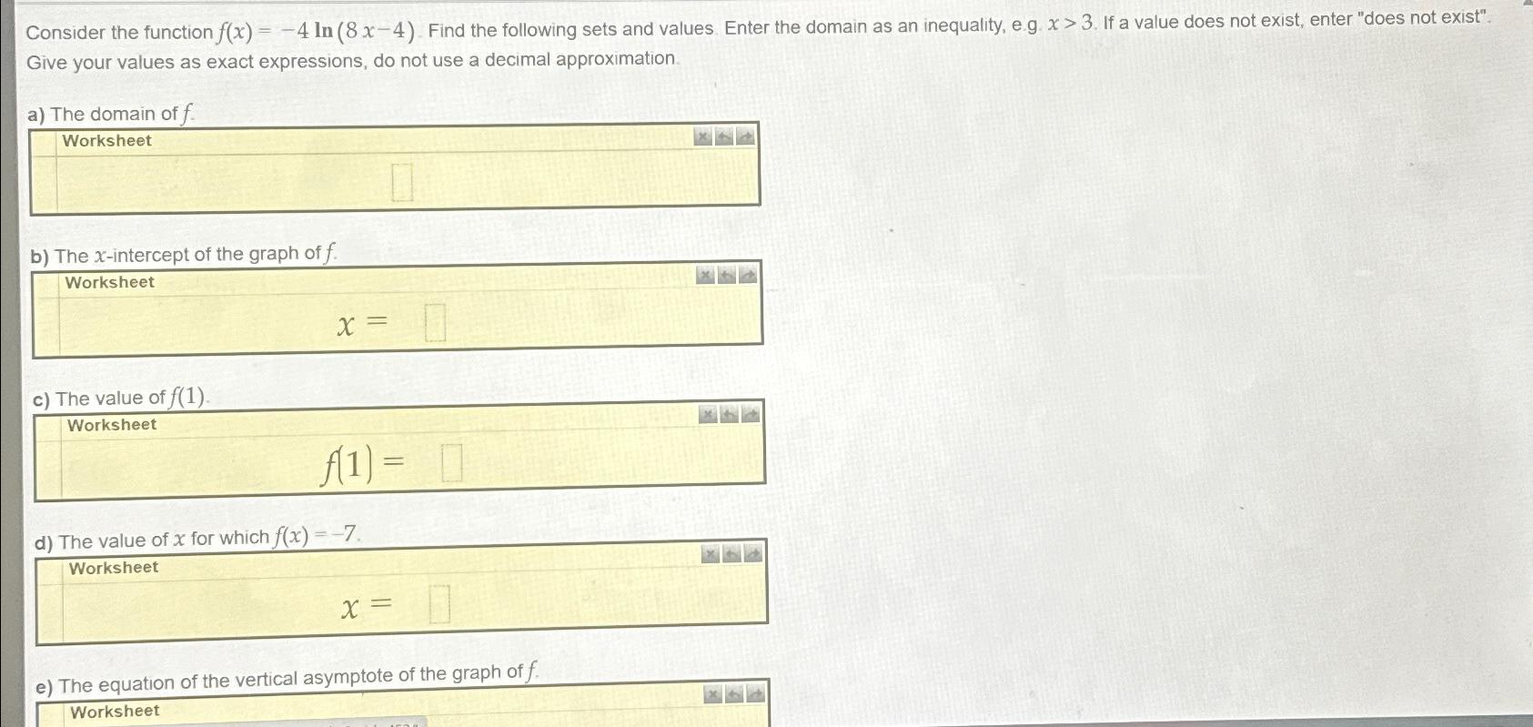 Solved Consider the function f(x)=-4ln(8x-4). ﻿Find the | Chegg.com