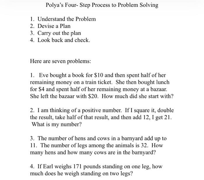 Solved 1. Understand the Problem 2. Devise a Plan 3. Carry | Chegg.com