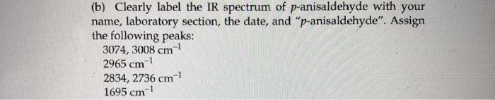 Solved (b) Clearly label the IR spectrum of p-anisaldehyde | Chegg.com