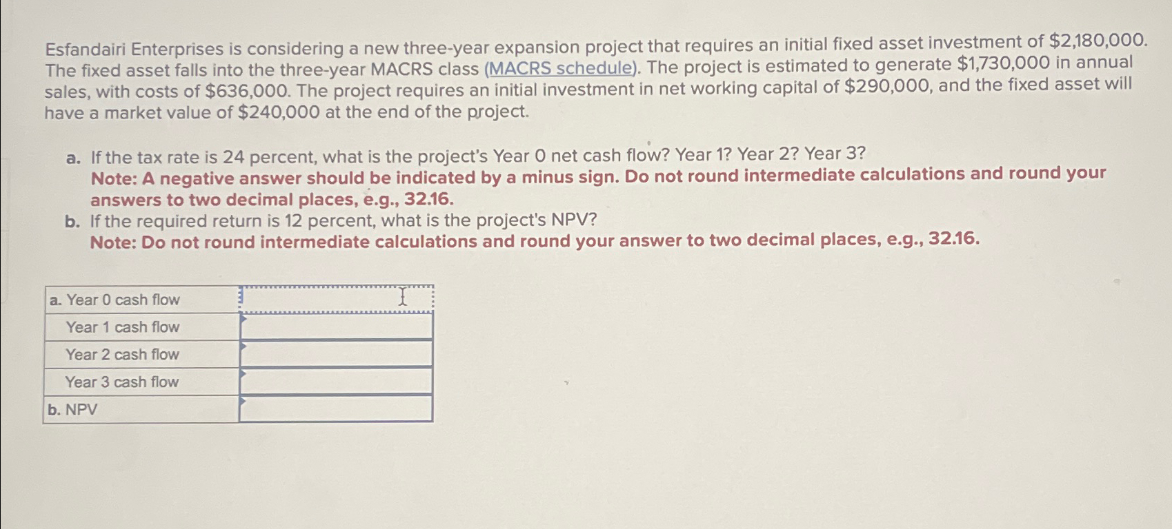 Solved Esfandairi Enterprises is considering a new | Chegg.com