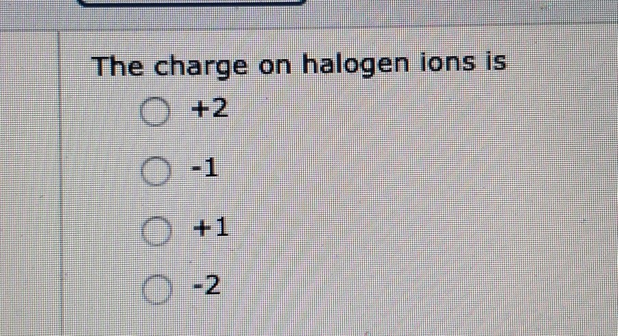 Solved The charge on halogen ions is O +2 O -1 OO | Chegg.com
