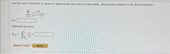 Solved Use the sum of the first 10 terms to approximate the | Chegg.com