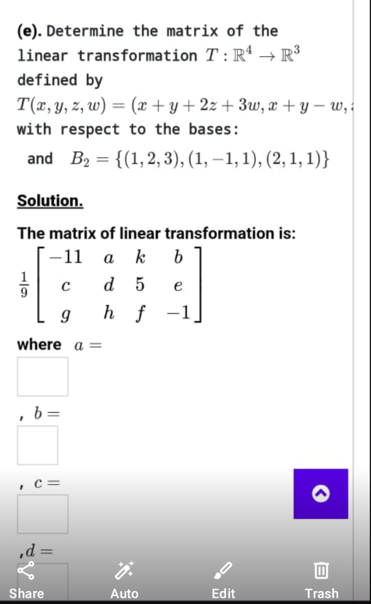 (e). ﻿Determine the matrix of the linear | Chegg.com