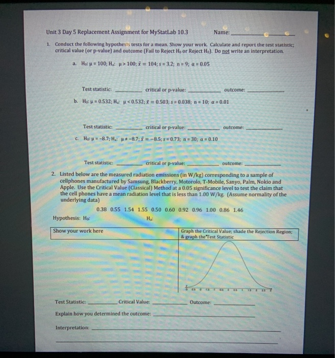 Solved Unit 3 Day 5 Replacement Assignment for MyStatLab | Chegg.com