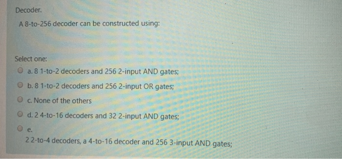 Solved Decoder. A 8-to-256 decoder can be constructed using: | Chegg.com