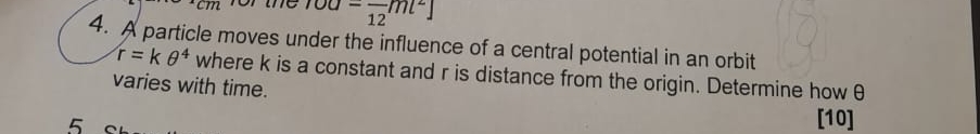 Solved A particle moves under the influence of a central | Chegg.com
