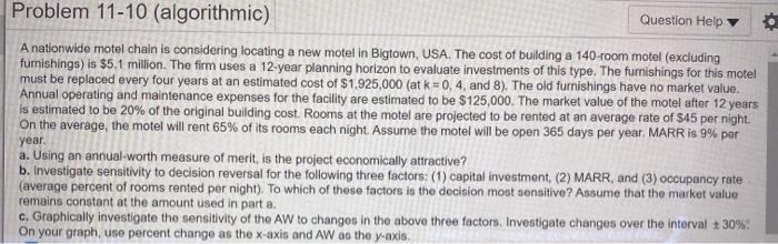 Solved Problem 11-10 (algorithmic) Question Help A | Chegg.com