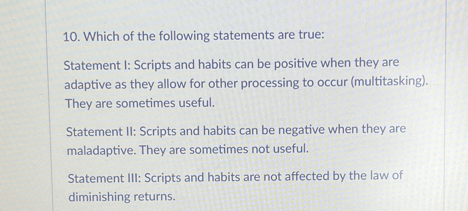 Solved Which of the following statements are true:Statement | Chegg.com