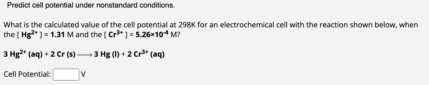 Solved Predict cell potential under nonstandard | Chegg.com